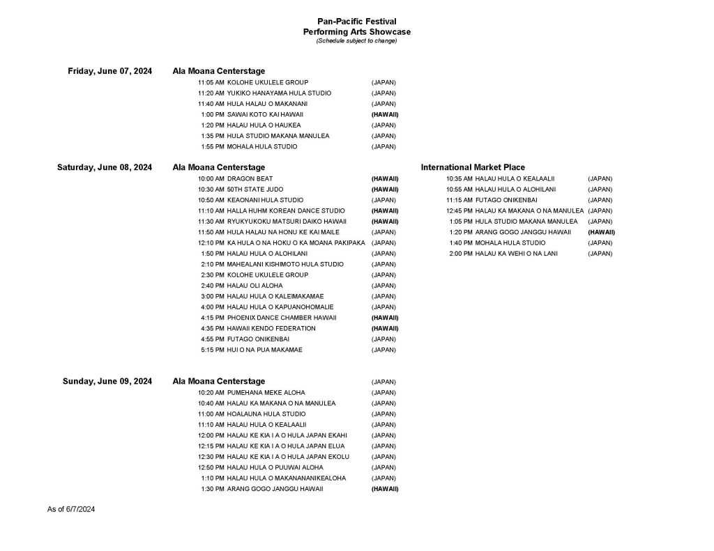 Schedule – Pan Pacific Festival